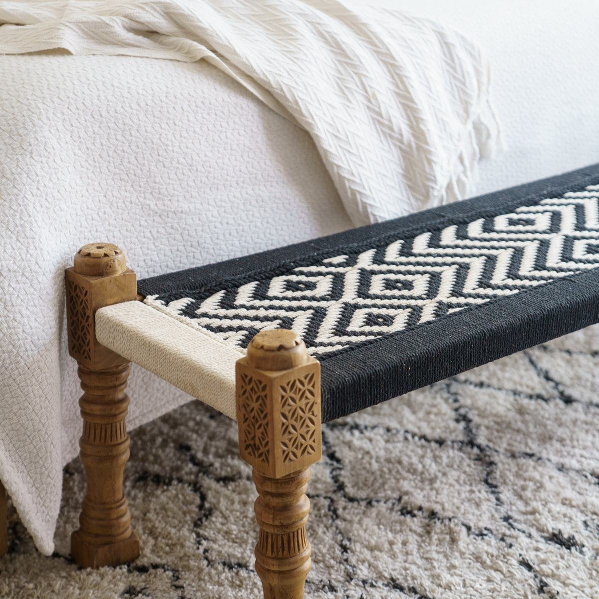 Tribal Woven Bench in black and Jute (king) – Sugar Apple